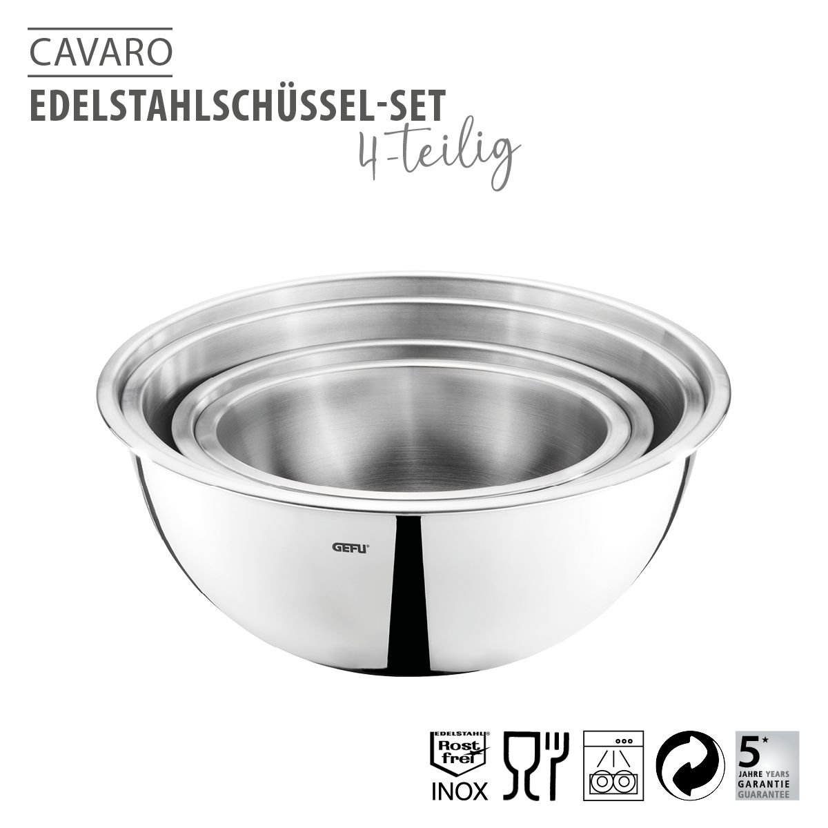 Edelstahlschüssel-Set CAVARO: 4-teilig, stapelbar